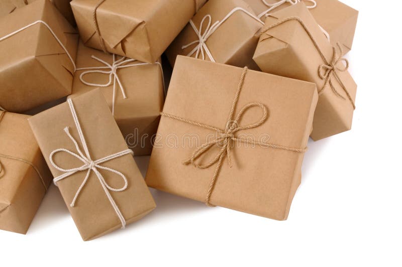 Pile or Heap of Brown Paper Packages Isolated on White Background Stock ...