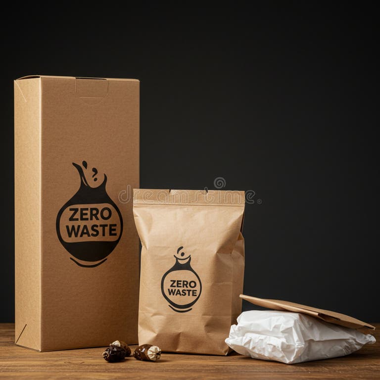 Brown Paper Packaging with "Zero Waste" Logo Features Prominently ...