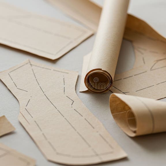 Brown Paper Sewing Patterns are Laid Out on a Flat Surface. the Sheets ...