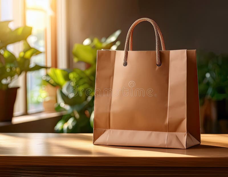 Brown Paper Shopping Bag. Background with Window Light and Shadow Stock ...