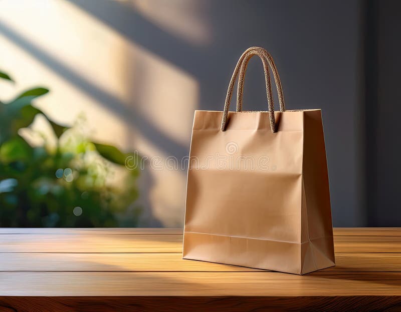 Brown Paper Shopping Bag. Background with Window Light and Shadow Stock ...