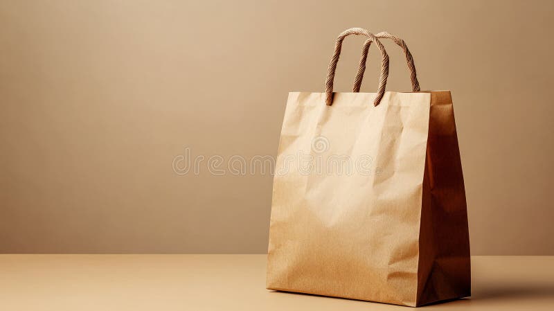 Brown Paper Shopping Bag on Neutral Background Stock Photo - Image of ...