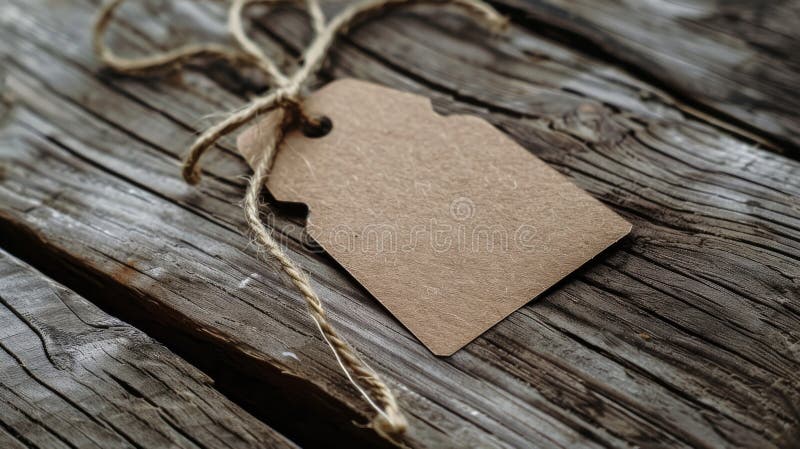 Brown Paper Tag with String on Wooden Surface, Rustic Concept Stock ...