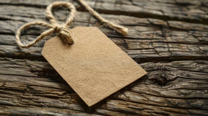 Brown Paper Tag with Twine Bow on Rustic Wooden Surface Stock Photo ...