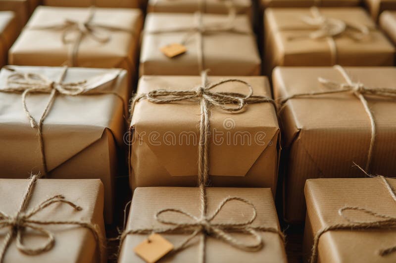 Brown Paper Wrapped Packages with String Stock Photo - Image of gift ...