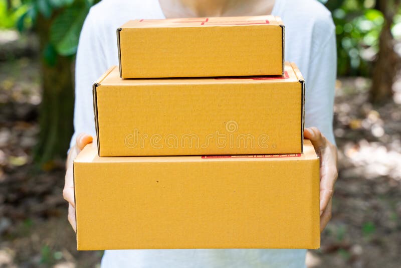 Brown Parcel Box for Shopping Online Stock Image - Image of parcel ...