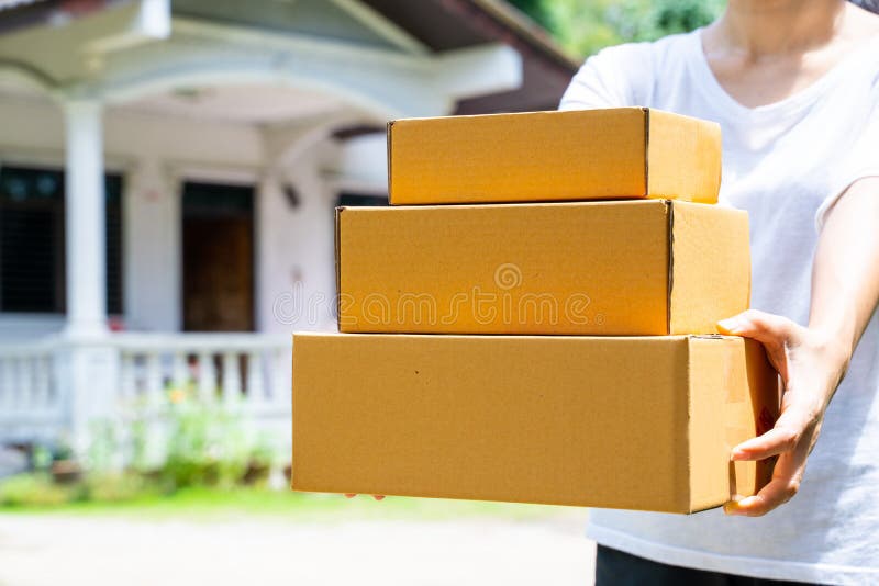 Brown Parcel Box for Shopping Online Stock Photo - Image of express ...