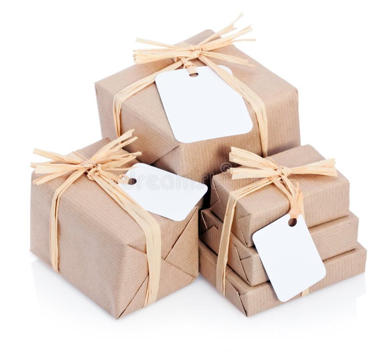 Brown Parcels with Blank Label Stock Photo - Image of tags, piled: 13323050