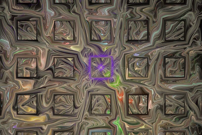 Brown Pattern of Curved Square Shapes and Waves on a Black Background ...