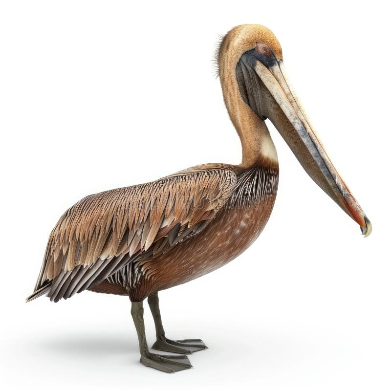 Majestic Brown Pelican Bird Profile, Isolated on White Background Stock ...