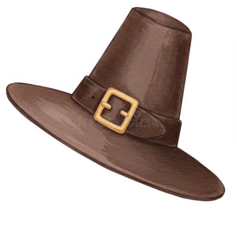 Brown Pilgrim Hat with Gold Buckle Illustration Stock Illustration ...