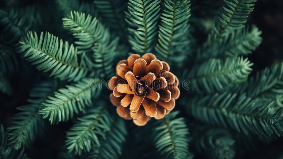 Brown Pine Cone on Green Evergreen Branches Stock Illustration - Illustration of wood, nature ...