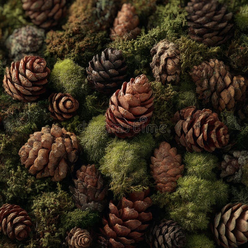 Brown Pine Cones and Lush Green Moss Texture Stock Illustration - Illustration of seasonal ...