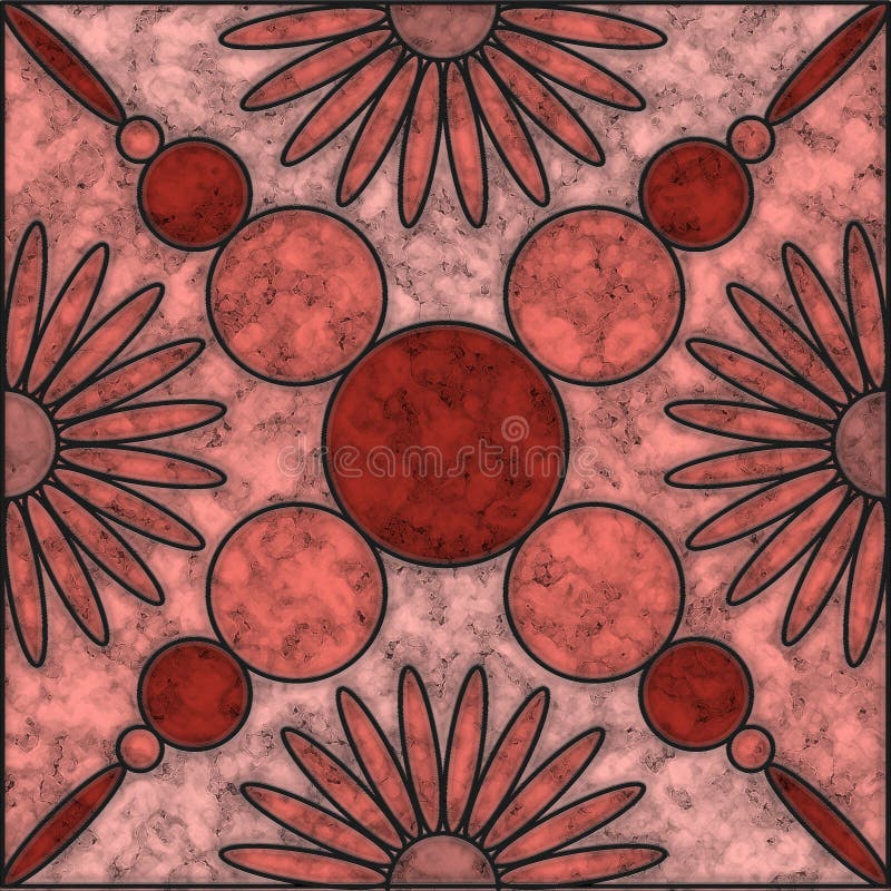 Brown and Pink Shades Marble Tile with Flower and Circle Pattern Stock ...