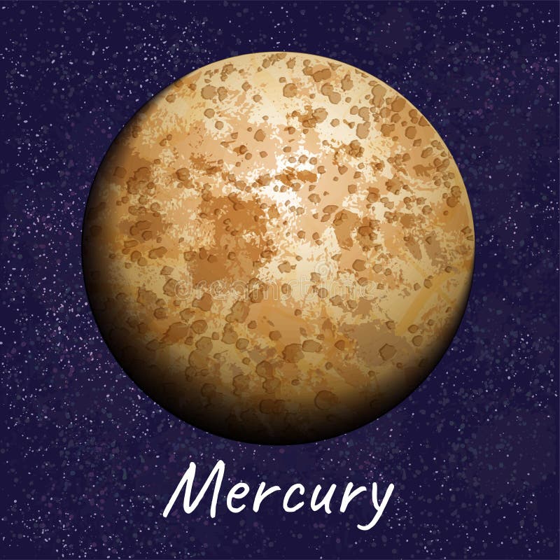 Brown Planet Mercury with Craters on Dark Blue Space Background Stock ...