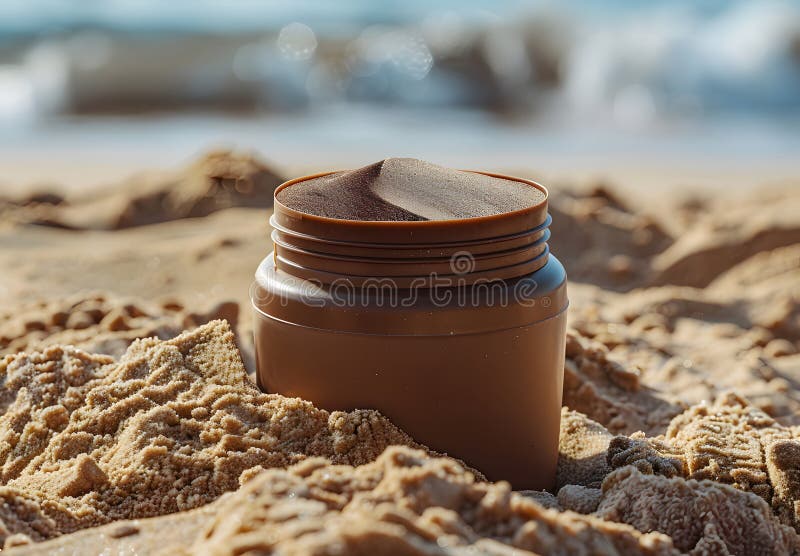 Brown Plastic Container Filled with Sand on Beach Stock Illustration ...