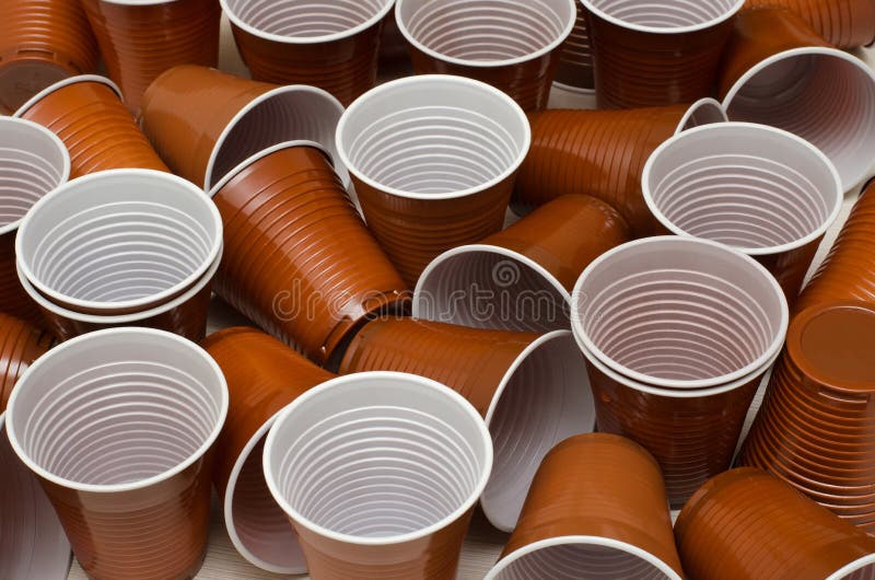 Lot plastic brown glasses stock photo. Image of breakfast - 146843498