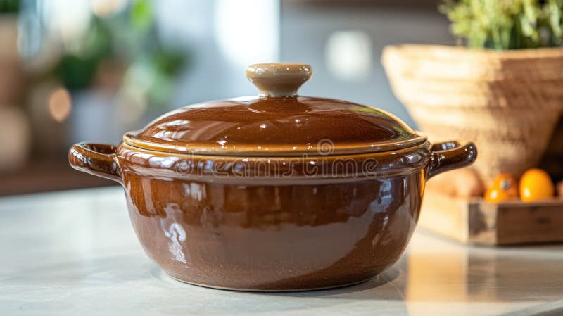 Brown Pot on Counter stock image. Image of ceramic, tabletop - 378339383