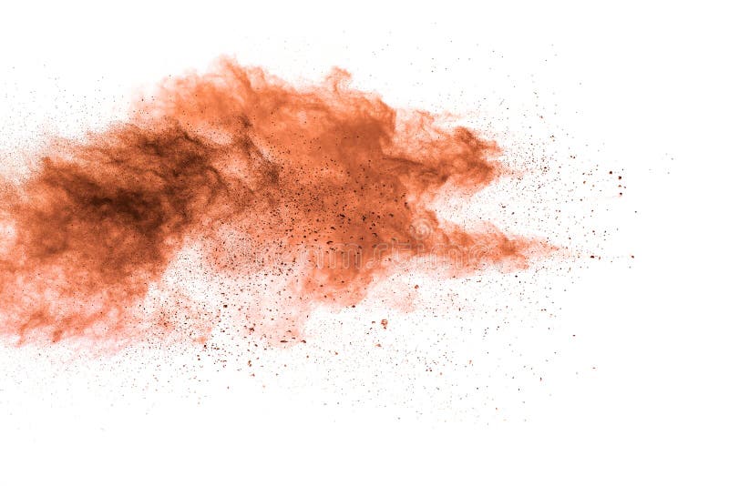Brown Powder Dust Cloud.Brown Particles Splattered on White Background ...