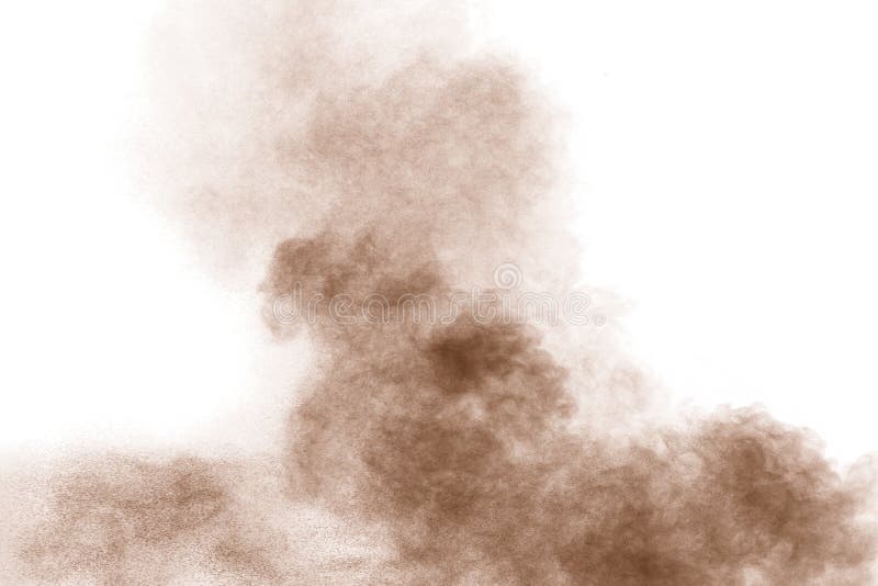 Brown Powder Dust Cloud.Brown Particles Splattered on White Background ...