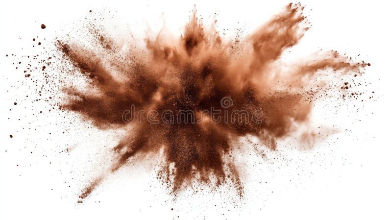 Brown Powder Explosion Against White Background, Dynamic Energy and ...