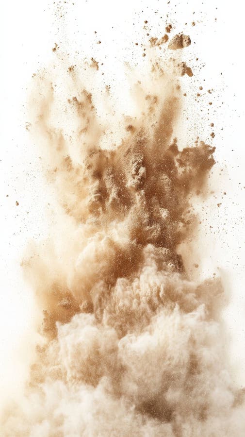 Brown Powder Explosion on White Background, Dynamic Motion. Abstract ...
