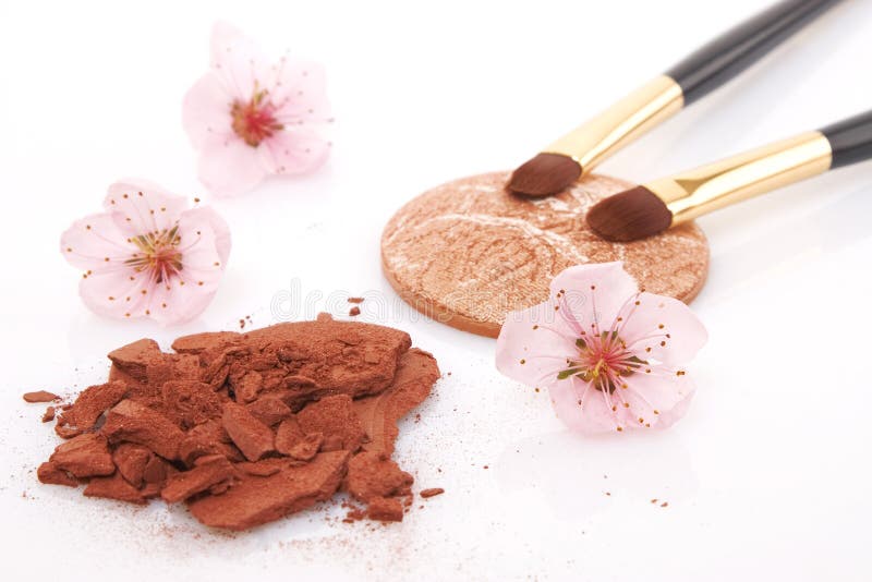 Brown Powder for Makeup and Flowers Stock Photo - Image of gold ...
