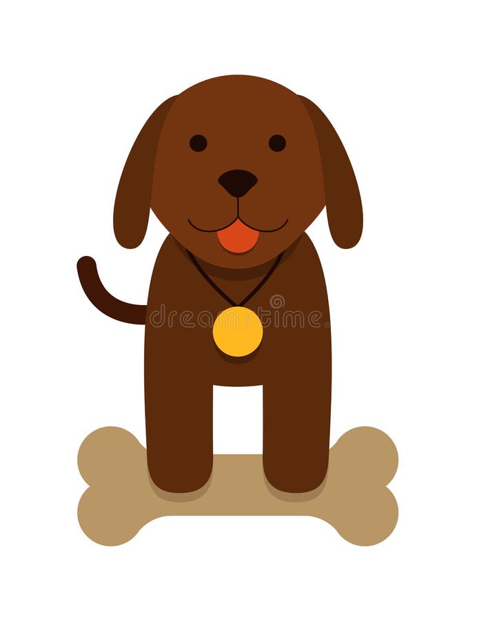 Brown Puppy Dog with Bone - Flat Cartoon Stock Vector - Illustration of ...