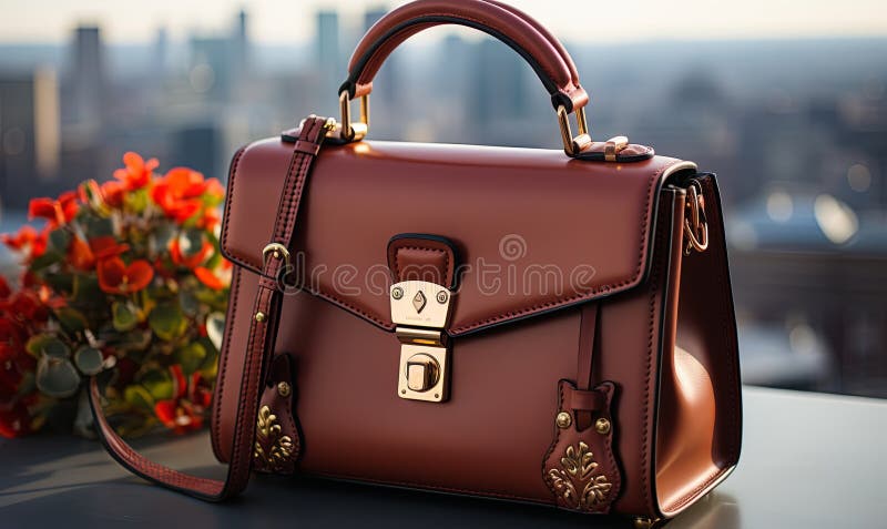 Brown Purse on Table stock image. Image of minimalistic - 314355895