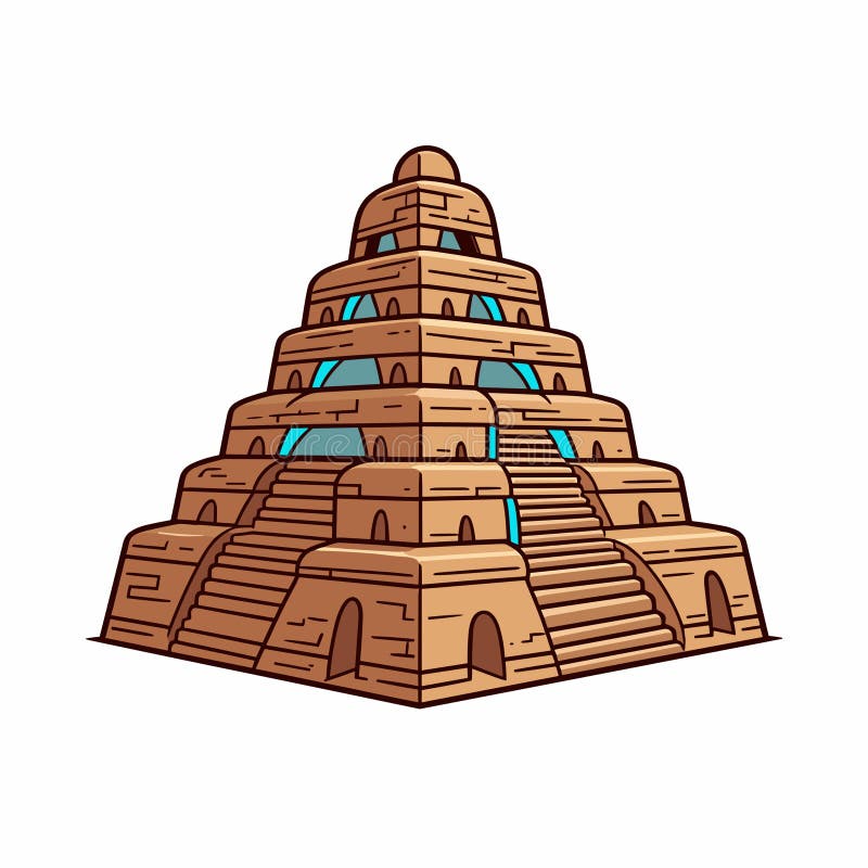 Brown Pyramid Cartoon Illustration with Multiple Entrances Stock ...