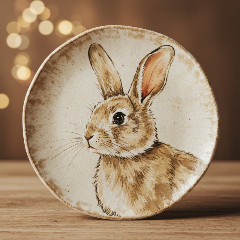Brown Rabbit on Ceramic Plate Rustic Design Stock Illustration ...