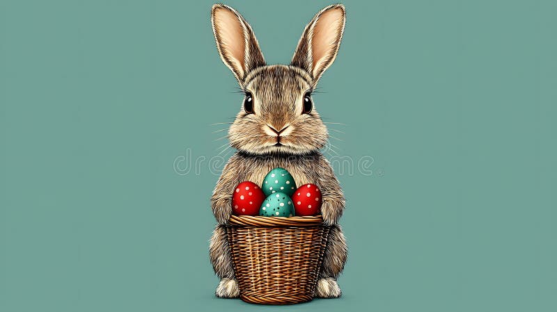 Brown Rabbit with Easter Eggs in Wicker Basket Pixel Art Stock ...