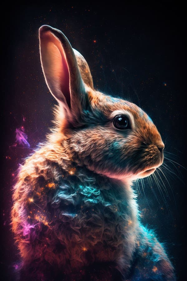 Brown Rabbit with Glowing Fur Pictured in Outer Space. AI-generated ...