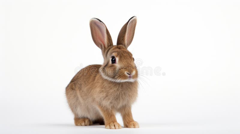 A Brown Rabbit with Large Ears on a White Background. with Copy Space ...