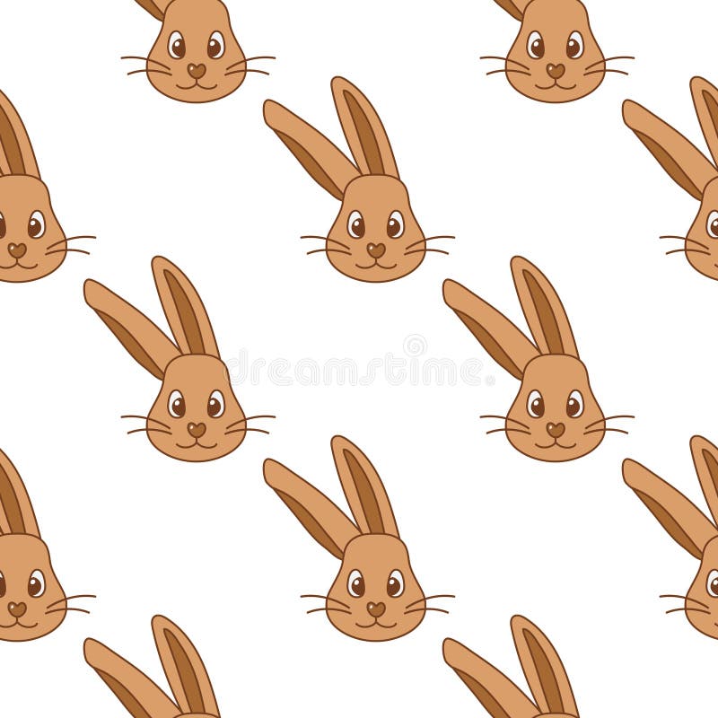 Brown Rabbit Muzzle Pattern. Seamless Symmetrical Print with Hare Face ...