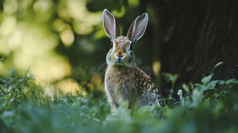 A Brown Rabbit Sits Quietly in a Lush Green Meadow Surrounded by Tall ...