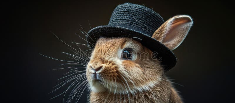 Brown Rabbit Wearing Black Top Hat Stock Image - Image of fashion ...