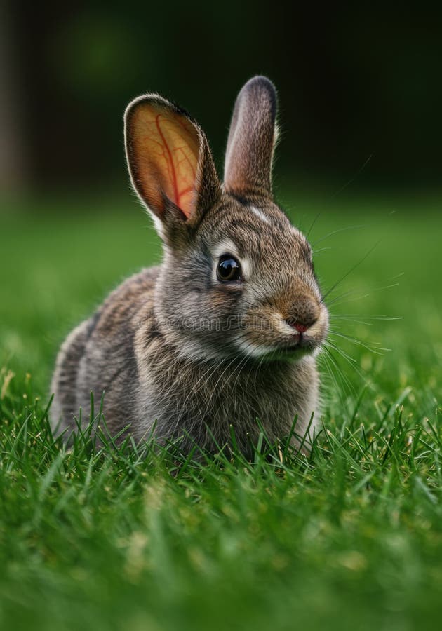 Brown Rabbit Sitting in Lush Green Grass Stock Illustration ...