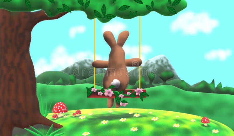 Rabbit on a Swing stock vector. Illustration of whimsical - 23227691