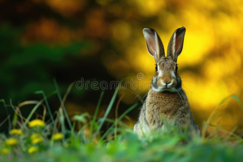 Brown Rabbit Standing in a Field Stock Illustration - Illustration of ...