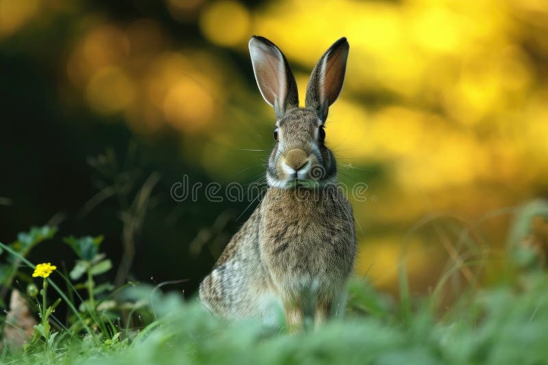 Brown Rabbit Standing in a Field Stock Illustration - Illustration of ...