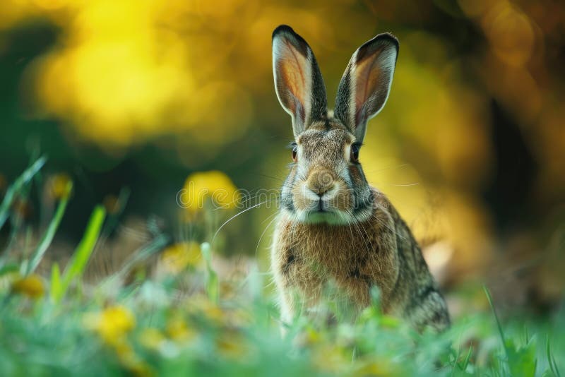 Brown Rabbit Standing in Field Stock Illustration - Illustration of ...