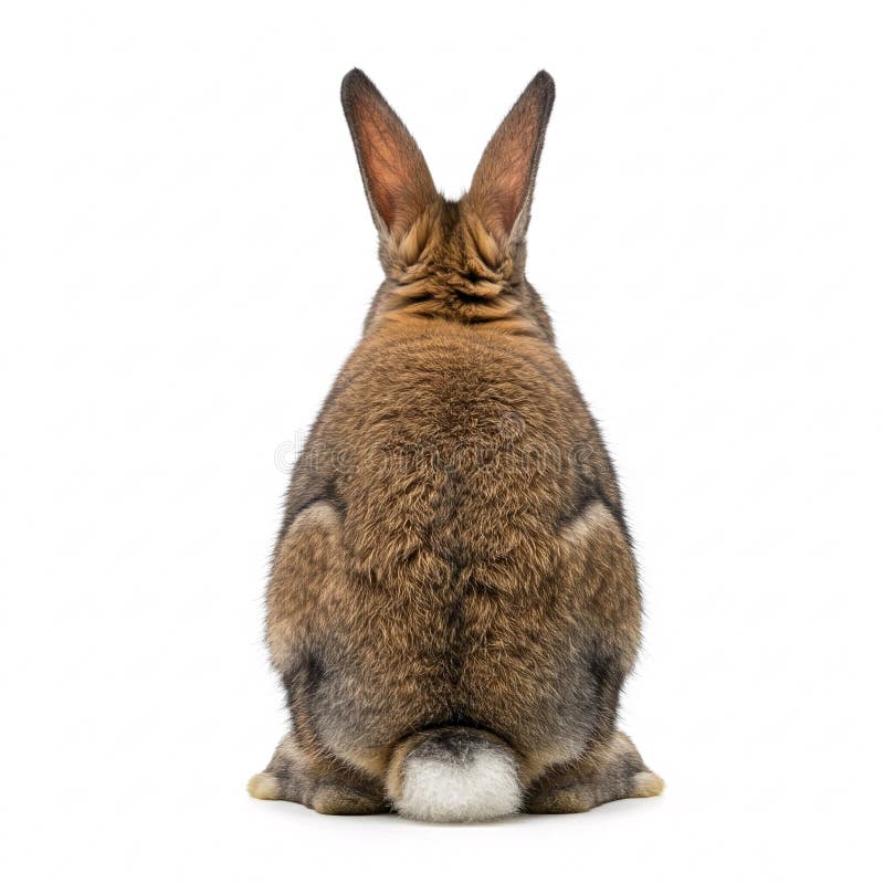 Brown Rabbit with a White Tail Sitting Sideways, Isolated on White ...