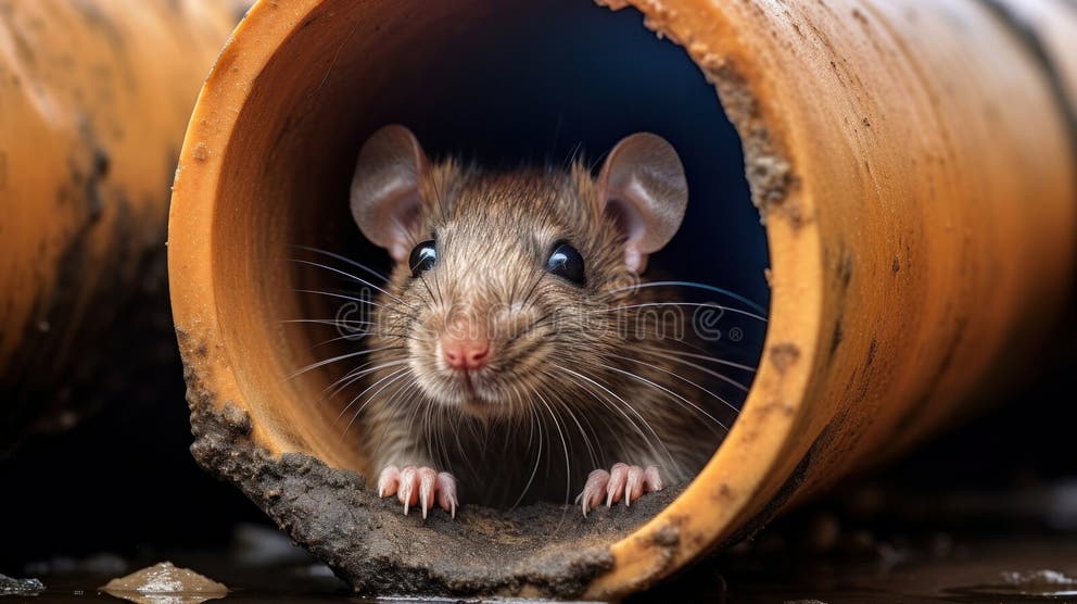 A Brown Rat in a Water Pipe Stock Illustration - Illustration of animal ...