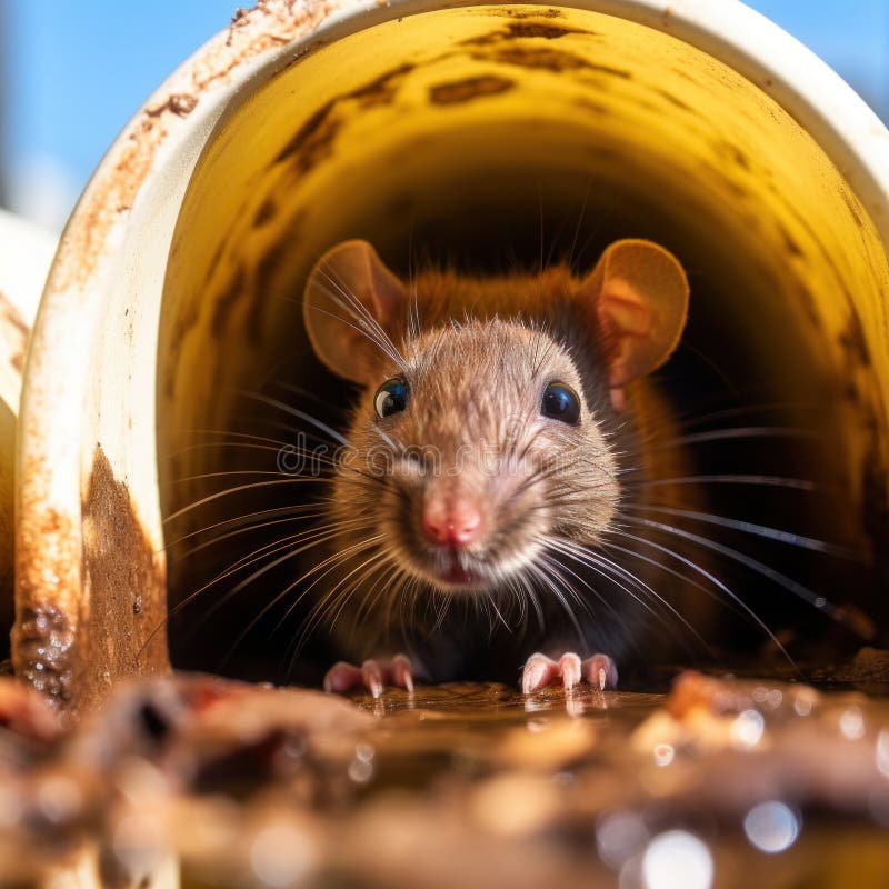A Brown Rat in a Water Pipe Stock Illustration - Illustration of animal ...