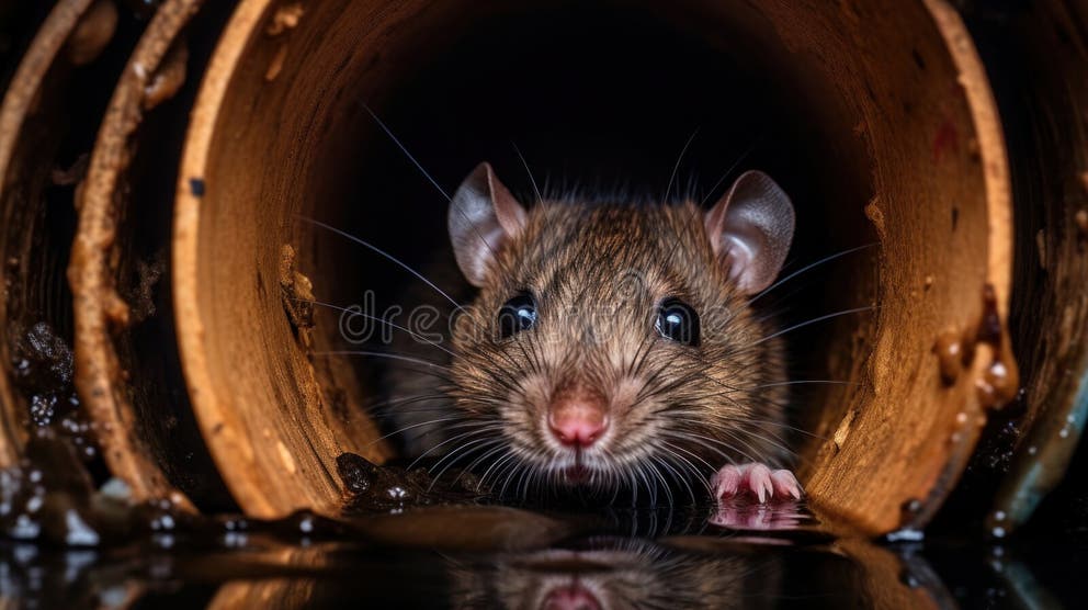 A Brown Rat in a Water Pipe Stock Illustration - Illustration of audio ...