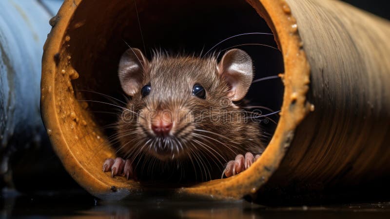 A Brown Rat in a Water Pipe Stock Illustration - Illustration of grey ...