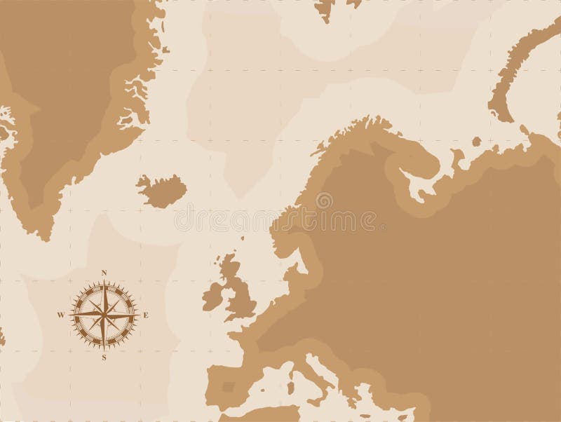 Brown Retro World Map with Compass, Flat Vector Illustration EPS10 ...
