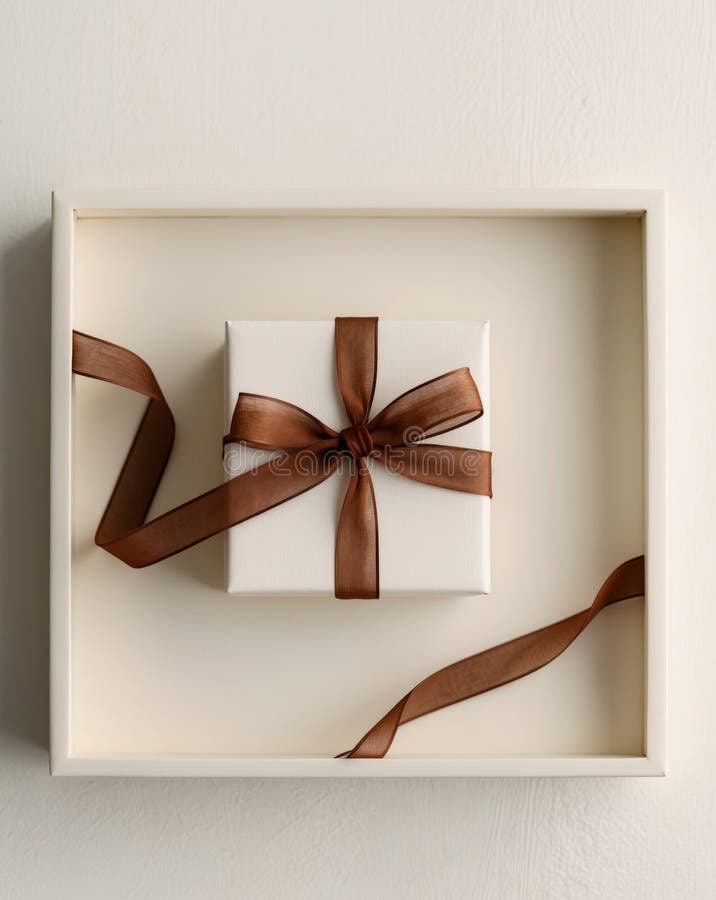 A Brown Ribbon Wrapped Around a Gift Box Stock Image - Image of recess ...