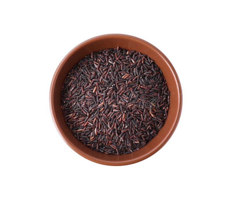 Brown Rice in Bowl on White, Top View Stock Photo - Image of healthy ...